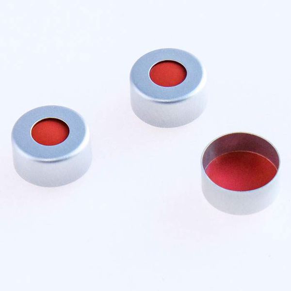 N9306015 - 11 mm Crimp Top Aluminum Silver Cap with PTFE/Red Rubber ...