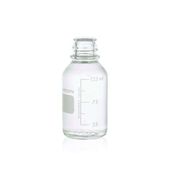 219455 Media bottle, safety coated, 125ml, clear, without 33-430 screw cap, 55 x 119 mm, 48 pc ...