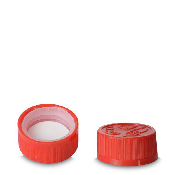 8-2201-28-R - Push+Turn-Cap, with PE Foam Insert, HDPE/PP, red/clear ...