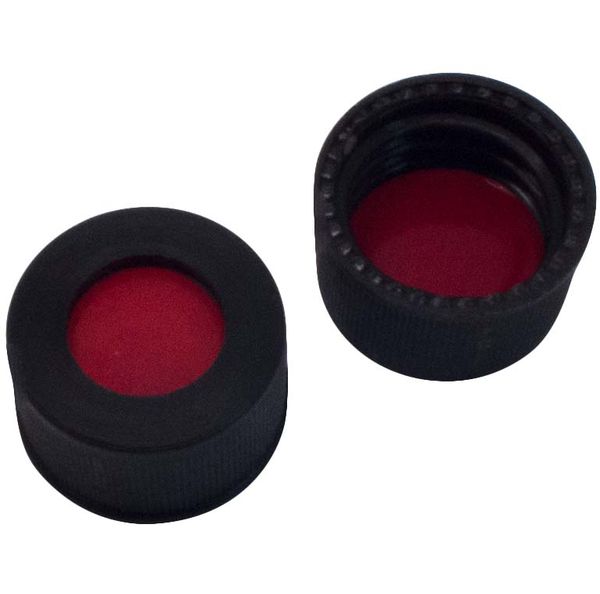 AAV100463 - 10mm PP Screw Cap, black, centre hole, 10-425, PTFE red ...