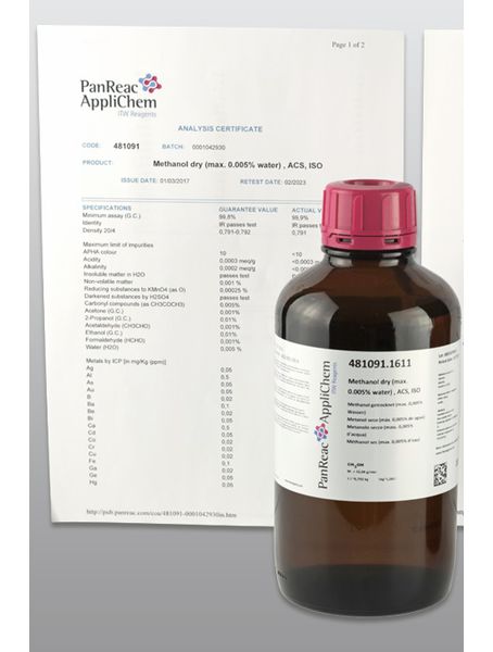 481091.1612 - Methanol dried p. A.,2,5 L | Analytics-Shop