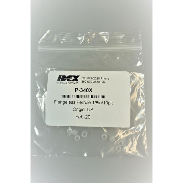 P-340X - Flangeless Ferrule, Tefzel (ETFE), 1/4-28 flat-bottom, 1/8 ...