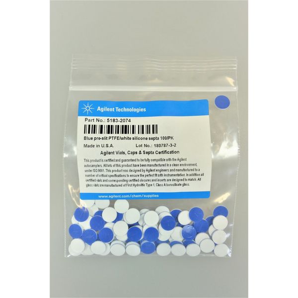 Agilent 5183-2074 - Blue pre-slit PTFE/Si septa, 9mm, 100PK | Analytics ...